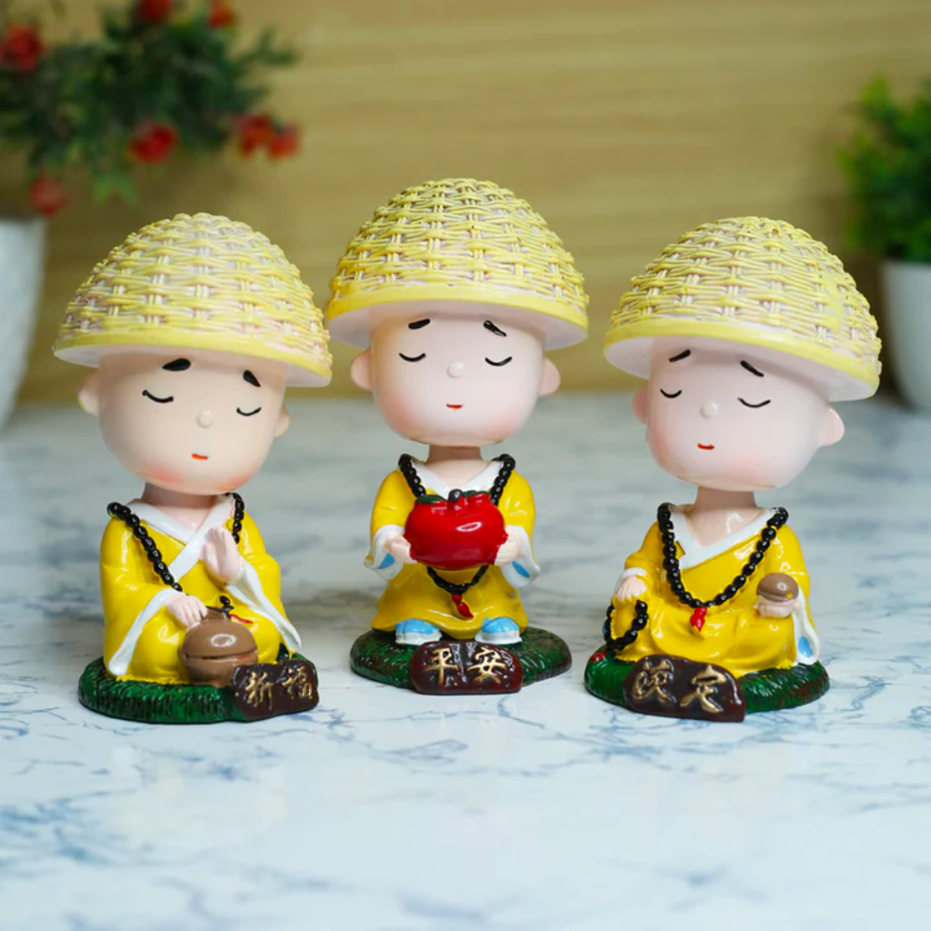Miniature Meditating Monks with Shaking Head Set of 3 Decor