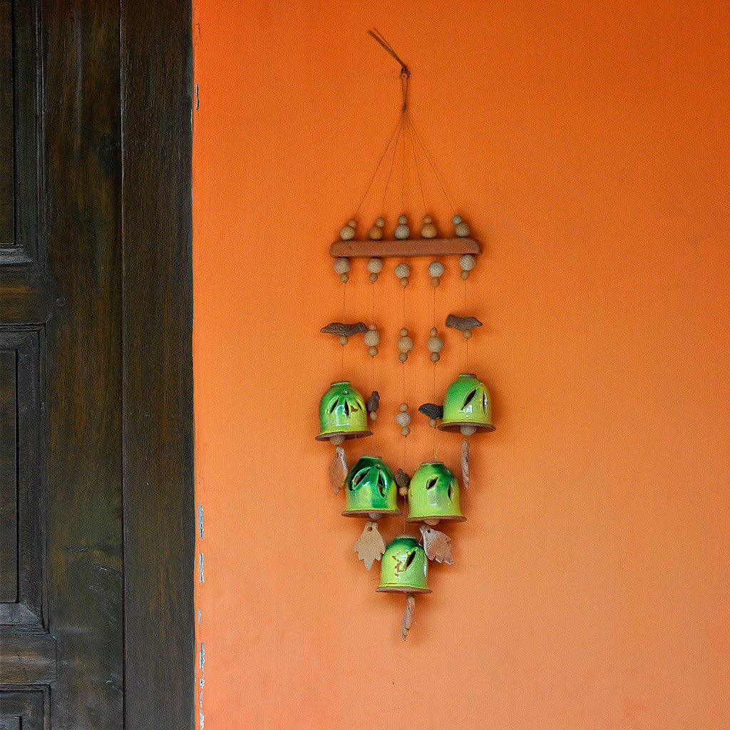 Ceramic Wind Chime | Blue Glazed Hanging Home Decor
